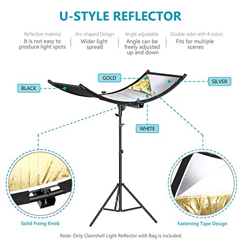 Neewer Clamshell Light Reflector Diffuser with Carrying Bag, 39โร18โ/100x45cm Photography Curved Lighting Reflector for Photo Studio Photography, Black/White/Gold/Silver Colors (Stand Not Included)