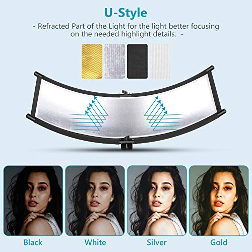 Neewer Clamshell Light Reflector Diffuser with Carrying Bag, 39โร18โ/100x45cm Photography Curved Lighting Reflector for Photo Studio Photography, Black/White/Gold/Silver Colors (Stand Not Included)