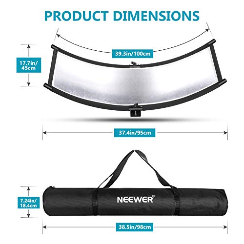 Neewer Clamshell Light Reflector Diffuser with Carrying Bag, 39โร18โ/100x45cm Photography Curved Lighting Reflector for Photo Studio Photography, Black/White/Gold/Silver Colors (Stand Not Included)