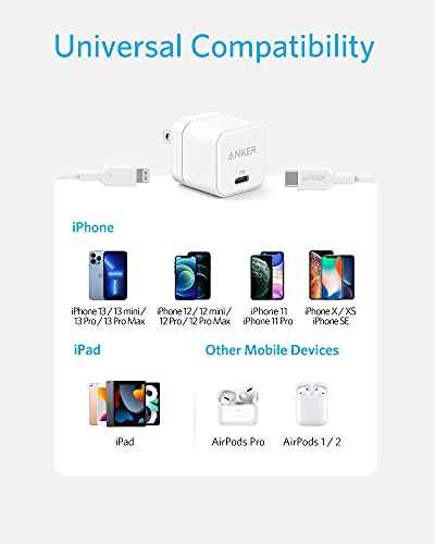 USB C Charger, Anker Fast Charger with Foldable Plug, PowerPort III 20W Cube Charger with USB C to Lightning Cable for iPhone 14/14 Plus/14 Pro/14 Pro Max/13, Galaxy, iPad/iPad Mini and More