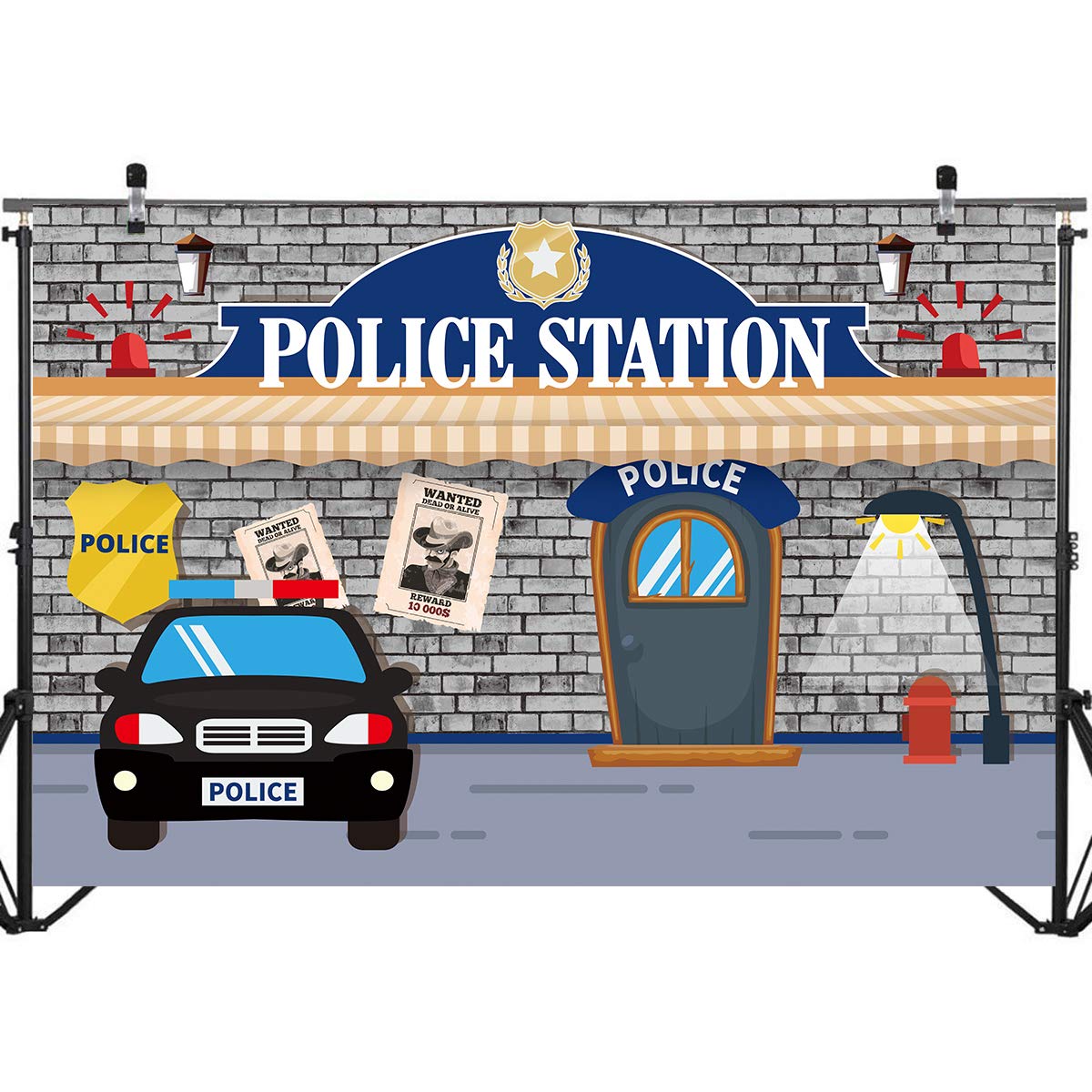 Aakihi Police Theme Happy Birthday Backdrop Banner Decorations,Police Station Party Backdrop Background Banner Birthday Baby Shower P o Booth Props Cake Table Decor 71 x 49 inch