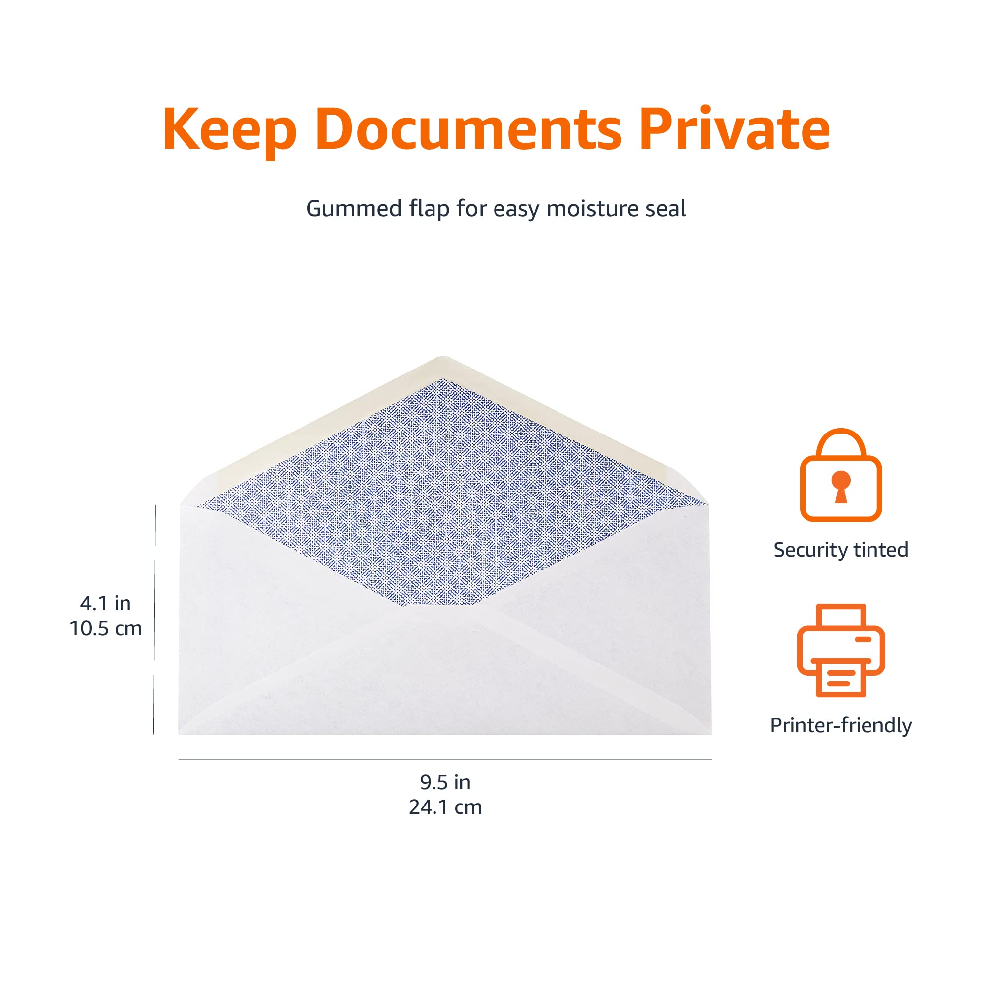 Amazon Basics #10 Security Tinted Business Envelopes, Moisture Sealed, 4-1/8 x 9-1/2 Inch - Pack of 500, White