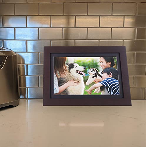 Brookstone PhotoShare 14” Smart Digital Picture Frame, Send Pics from Phone to Frames, WiFi, 8 GB, Holds 5,000+ Pics, HD Touchscreen, Premium Espresso Wood, Easy 1-min Setup