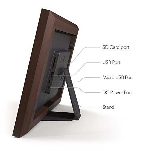 Brookstone PhotoShare 14” Smart Digital Picture Frame, Send Pics from Phone to Frames, WiFi, 8 GB, Holds 5,000+ Pics, HD Touchscreen, Premium Espresso Wood, Easy 1-min Setup