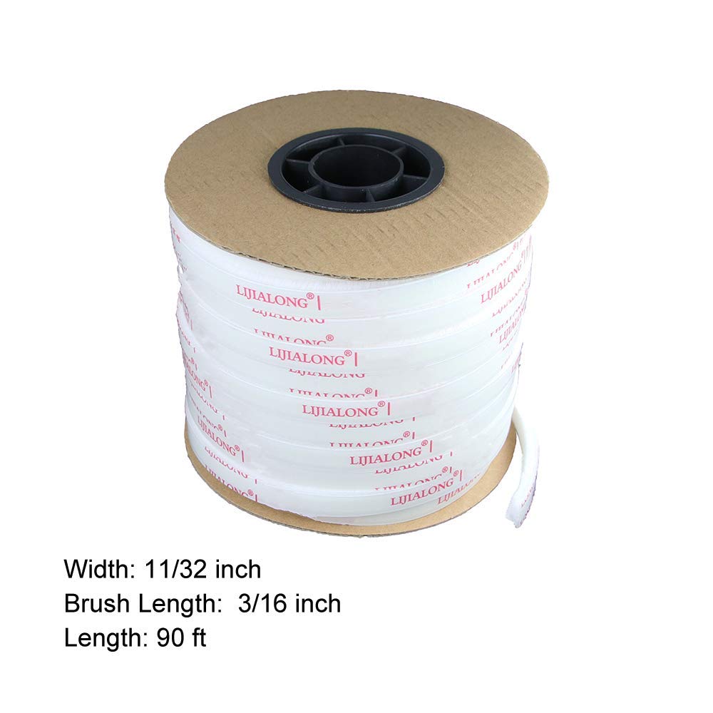 TORRAMI Adhesive Brush Seal Weather Stripping 11/32 inch x 3/16 inch x 90 ft, Dustproof Soundproof Windproof for Windows Bottom and Frame,Sliding Doors Frame,Wardrobe, White