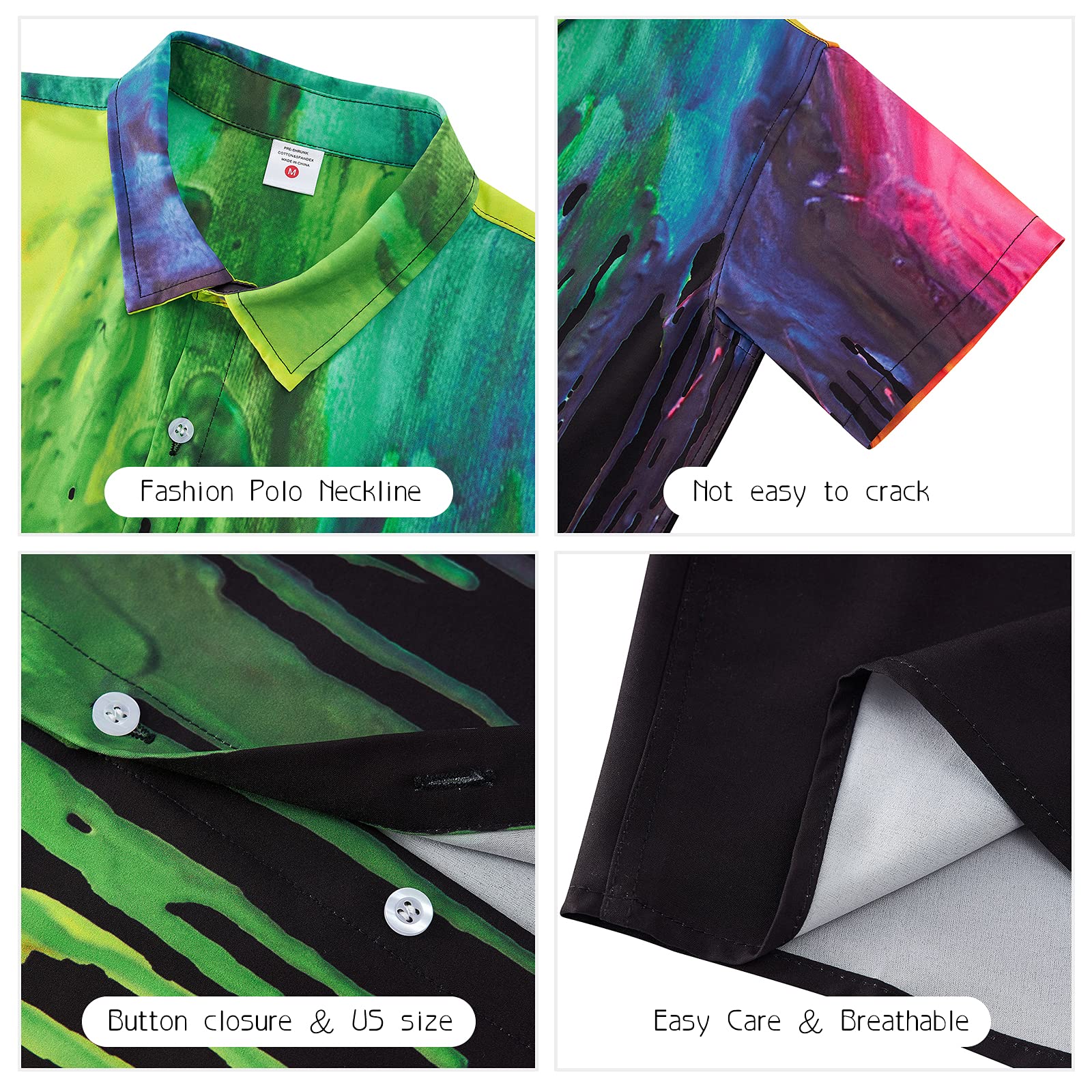 Hawaiian Men's Paint Button Down Shirts Gay Pride Black Pigment Tie Dyed Graphic Rainrow Short Sleeve Blouse Tee Top Black Aloha Colorful Shirt