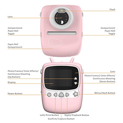 Kids Digital Selfie Camera P01B Print 2.4inch IPS Display Video Recorder Dual Lens 1800W Camera for Kids Kids Camera (Pink)