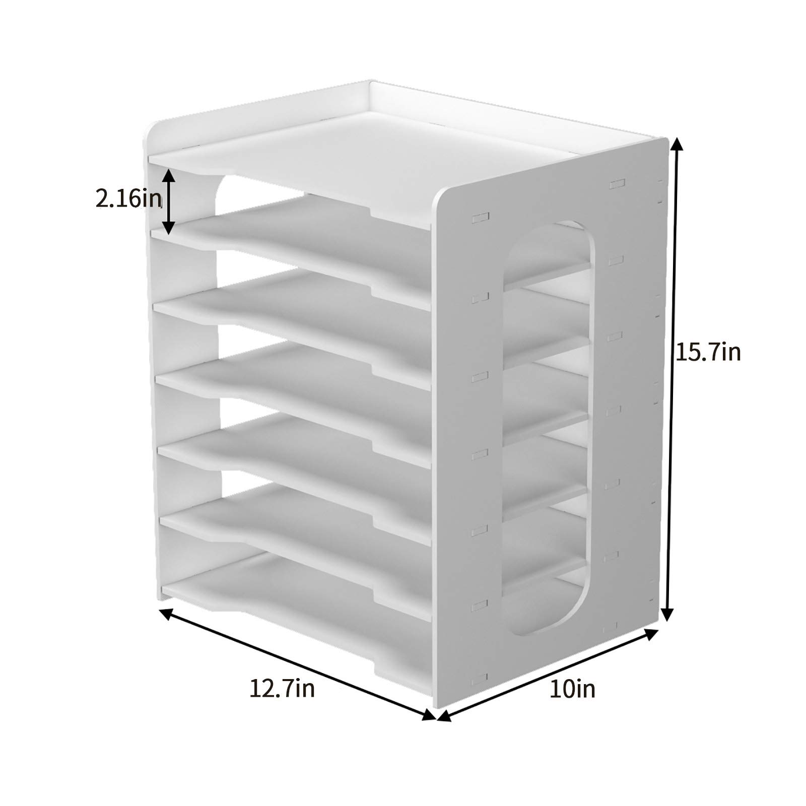 Natwind Office 7 Tiers File Paper Organizer for Desk Desktop White File Holder Office Desk Organizer Mail Letter Tray & Paper Sorter Document Notebooks Storage Rack for Home Office School Classroom