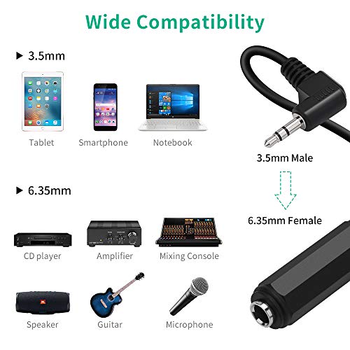 Onvian 3.5mm to 6.35mm Female 1/4" to 1/8" 90 Degree Right Angle Male Jack Stereo Cable Adapter Converter Cord 30cm