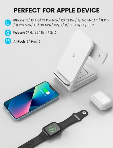 Wireless Charging Station for Apple, 3 in 1 Wireless Charger Stand for iWatch 7/6/SE/5/4/3/2, iPhone 13/12/11/X/8/SE Series, AirPods 3/Pro/2