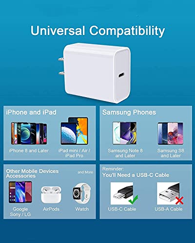 20w iPhone Charger Block, 3pack USB C Charging Blocks Fast Charge Wall Plug For iPhone 14 Pro Max 14Pro 13 13Pro 12 12Pro 11 11Pro 10 X Xr Xs 8 Plus USB-C Power Adapter Type C Cube USBC Box PD C Brick