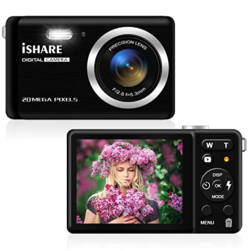 Digital Camera 1080P FHD 20MP Small Camera for Kids, with 2.8 Inch LCD Screen and 8X Digital Zoom, Rechargeable Compact Pocket Point and Shoot Camera for Girls and Boys, Teens, Beginners (Black)