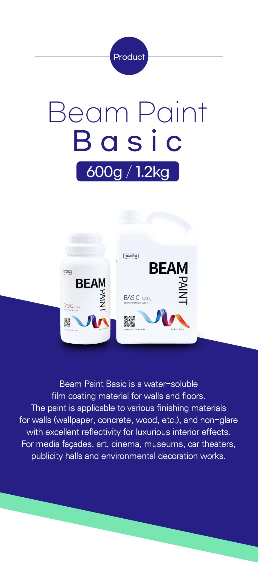 PICSHOW Beam Projector Screen Paint Basic - High Definition, 1200gram, Light Gray