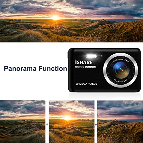 Digital Camera 1080P FHD 20MP Small Camera for Kids, with 2.8 Inch LCD Screen and 8X Digital Zoom, Rechargeable Compact Pocket Point and Shoot Camera for Girls and Boys, Teens, Beginners (Black)