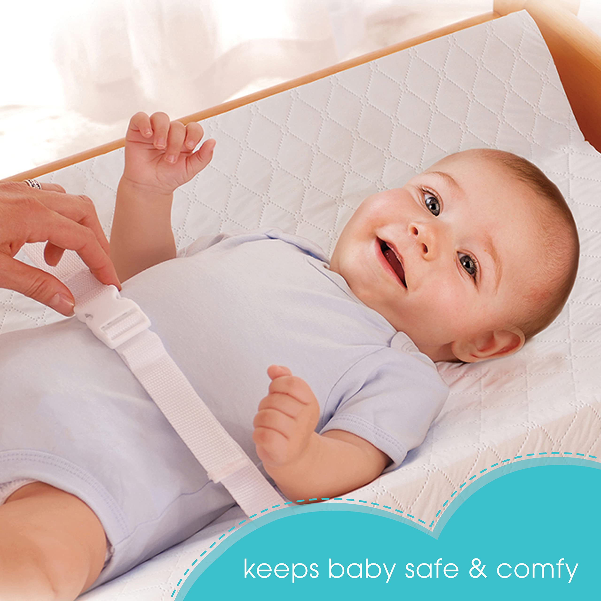 Summer Contoured Changing Pad β Includes Waterproof Changing Liner and Safety Fastening Strap with Quick-Release Buckle