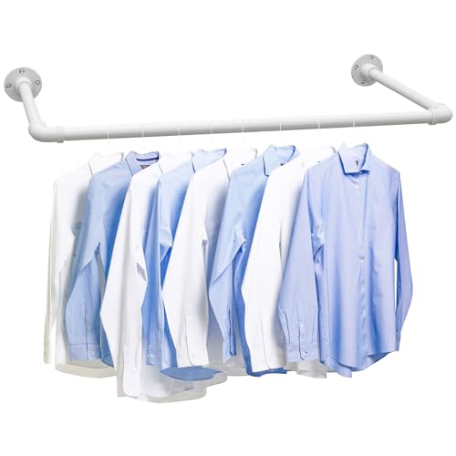 Clothes Rack, 46inches Industrial Pipe Clothing Rack Heavy Duty Garment Racks Wall Mounted Closet Rod White Wardrobe Rack for Hanging Clothes