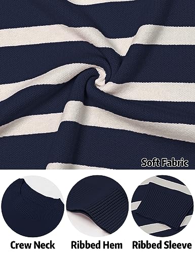 GUNEST Women’s Striped Navy Sweater Long Sleeve Crew Neck Ribbed Knit 2024 Fall Winter Pullover Sweater Tops for Fall Winter