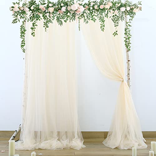 Champagne Tulle Backdrop Curtain for Parties 10ft×8ft Champagne Sheer Backdrop Curtains Drapes for Baby Shower Wedding Reception Birthday Party Photoshoot Backdrop Decorations 2 Panels
