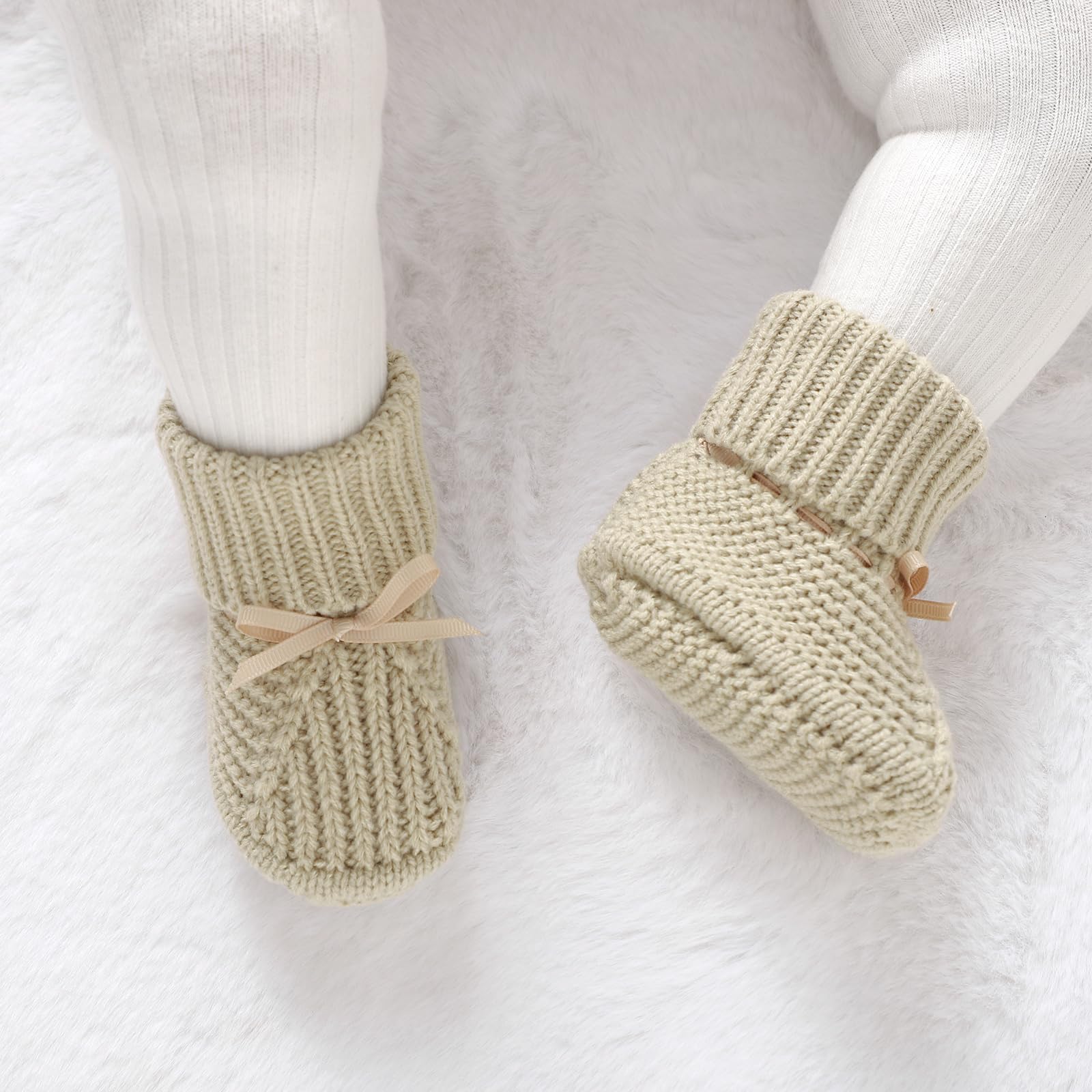 mimixiong Baby Booties Newborn Infant Hand Knitting Crochet Boy and Girl Cozy Shoes Camel 0-3 Months
