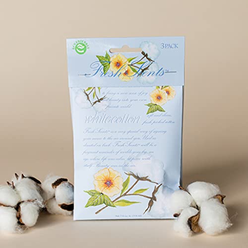 Willowbrook | Fresh Scents Scented Sachet Packet | White Cotton | Air Freshener Bags for Drawers, Closets, Cars | 3 Pack | Long Lasting Home Fragrance