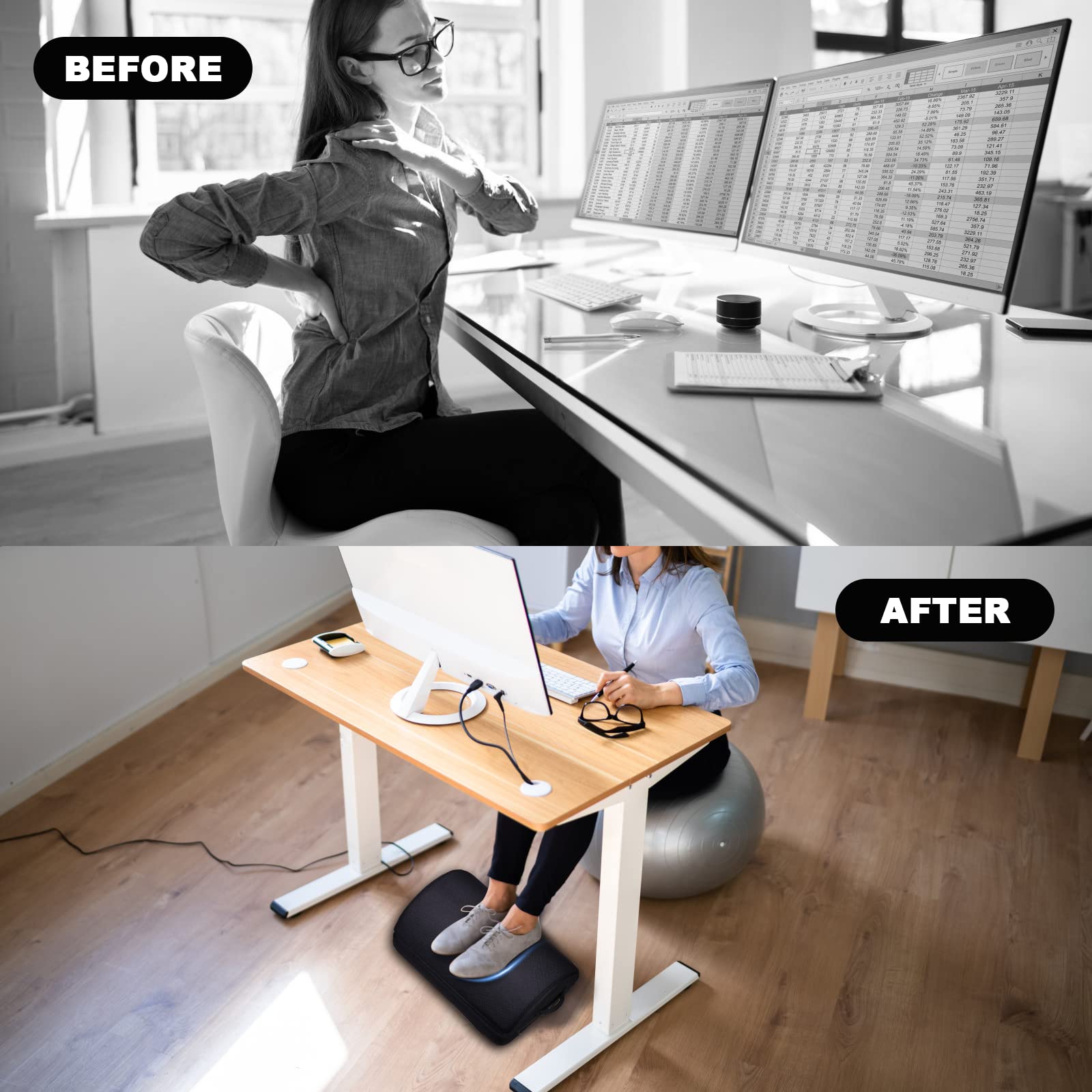 Lamtetur Footrest for Under Desk at Work with 1 Optional Covers for Replacing– Adjustable Memory Foam Foot Rest for Office Chair & Gaming Chair – Ergonomic Design for Back & Hip Pain Relief (Black)