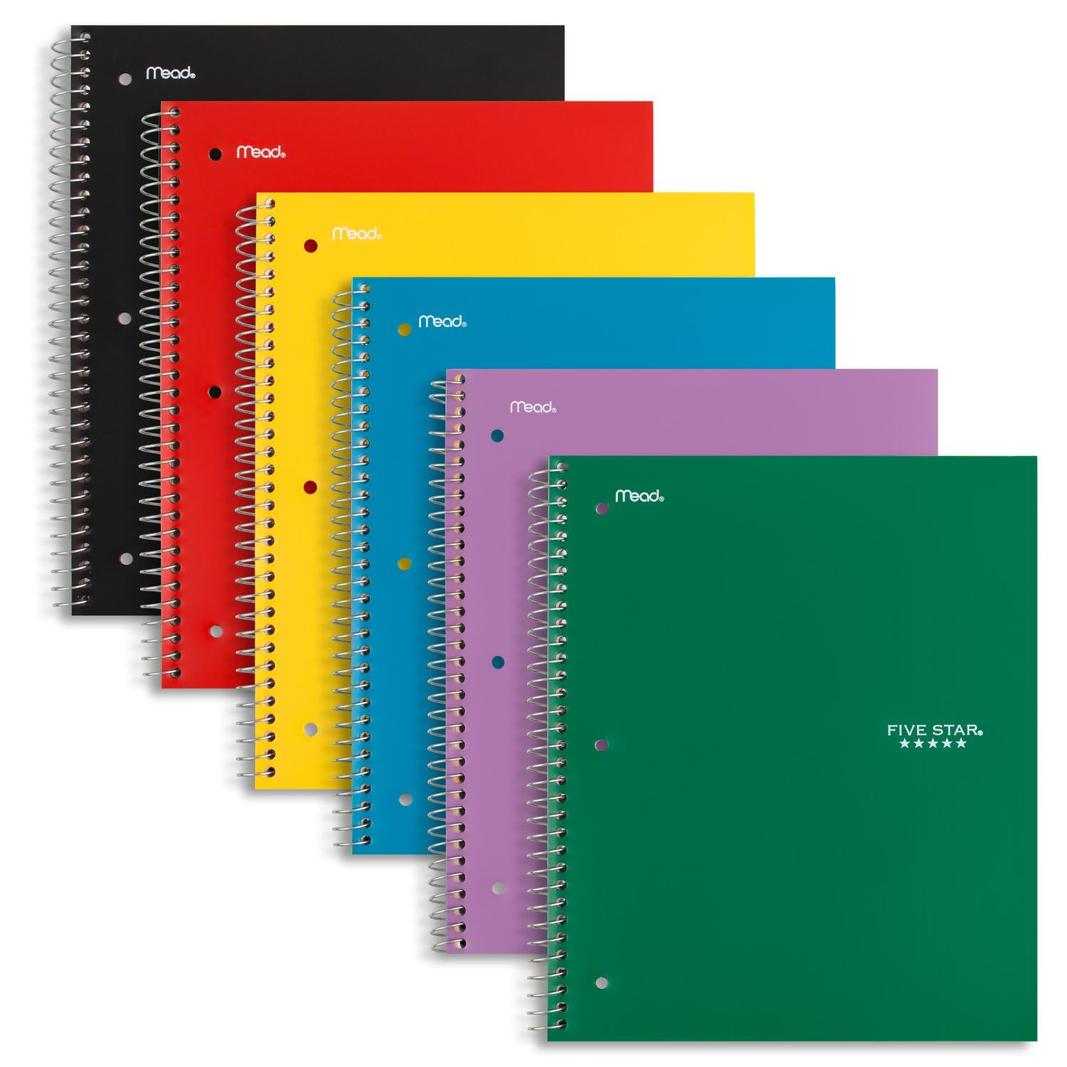 Five Star Spiral Notebook, 5-Subject, Wide Ruled Paper, 200 Sheets, 10-1/2" x 8", Color Will Vary (05206)