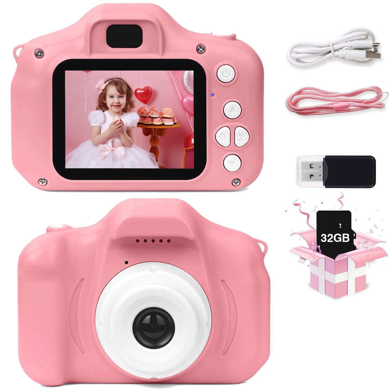 Kids Camera,Christmas Birthday Gifts for Boys and Girls Aged 3-8, Toddler Camera for Kids,Portable Toy Gifts for 3 4 5 6 7 8 Year Old, Rechargeable Kids Cameras Digital with 32GB Card