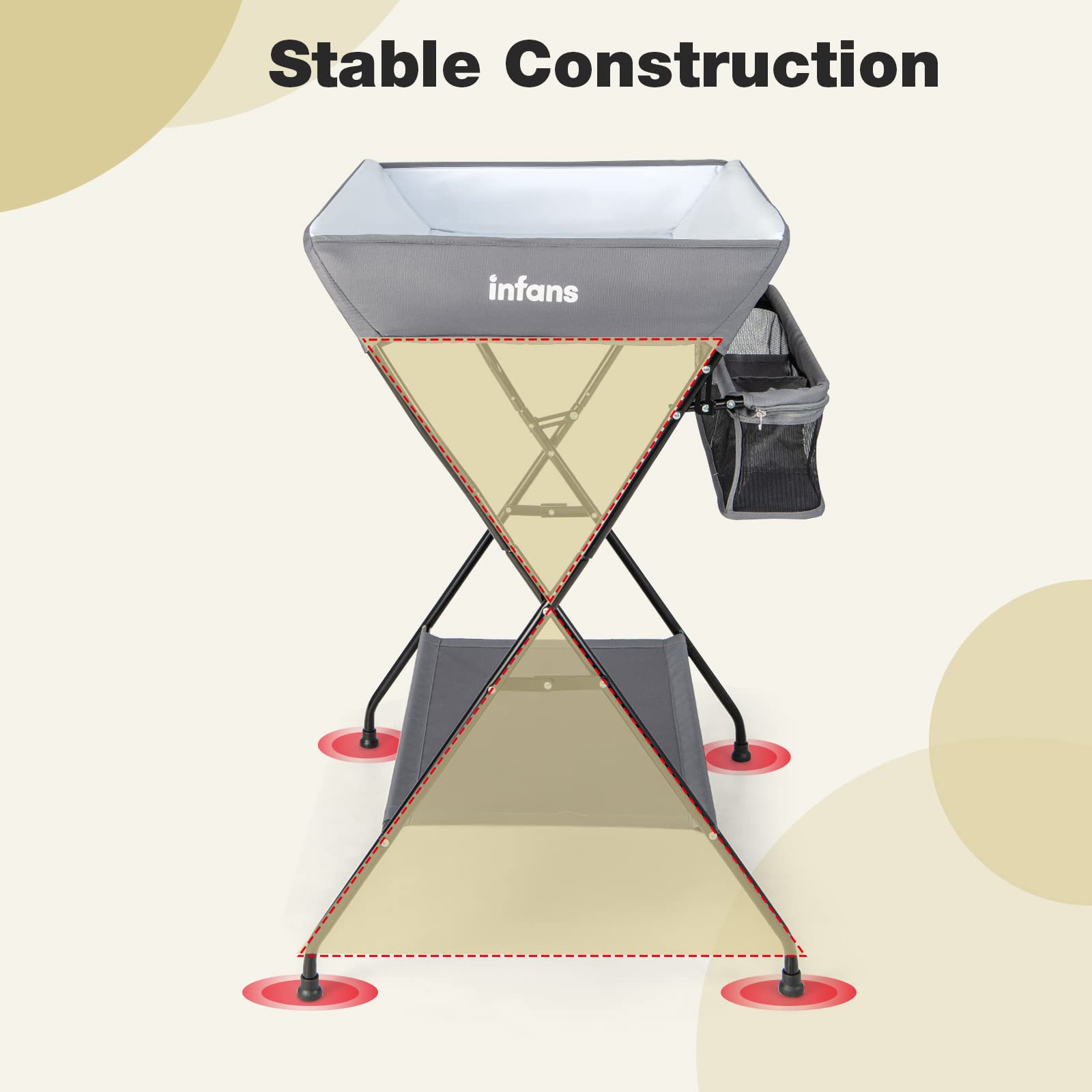 INFANS Baby Changing Table, Folding Diaper Station Portable Nursery Organizer with Safety Belt and Large Storage Racks for Newborn Baby and Infant (Grey)