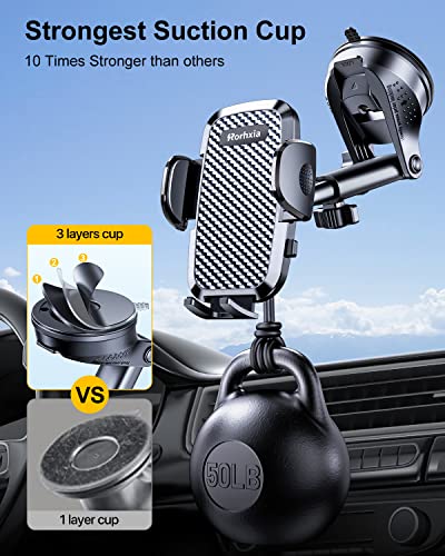Rorhxia 2023 Upgraded Car Phone Holder Mount [Groundbreaking Protection & Rotatable Base] 3 in 1 Dashboard Vent Windshield Cell Phone Holder Car Fit for iPhone 14 13 12 Pro Max Samsung S23 All Phones