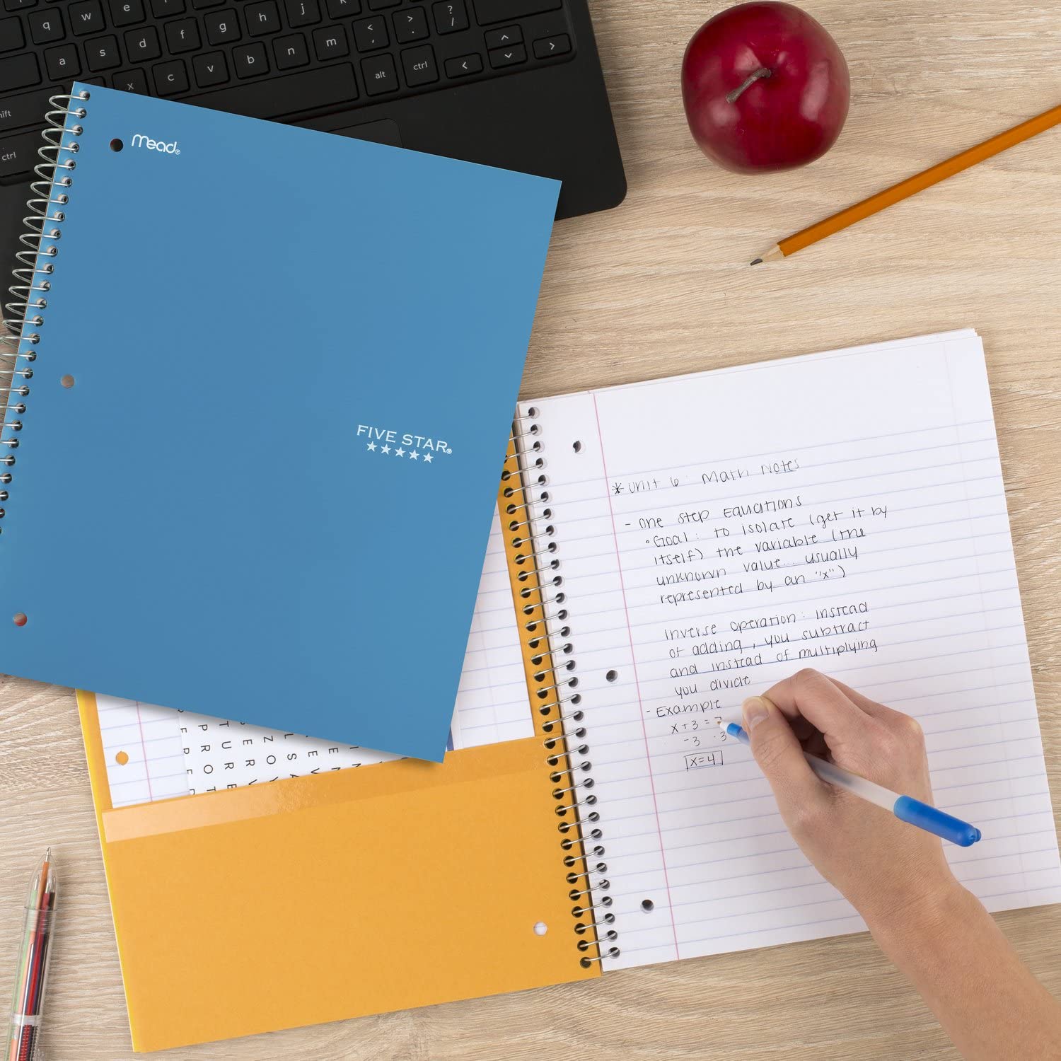Five Star Spiral Notebook, 5-Subject, Wide Ruled Paper, 200 Sheets, 10-1/2" x 8", Color Will Vary (05206)