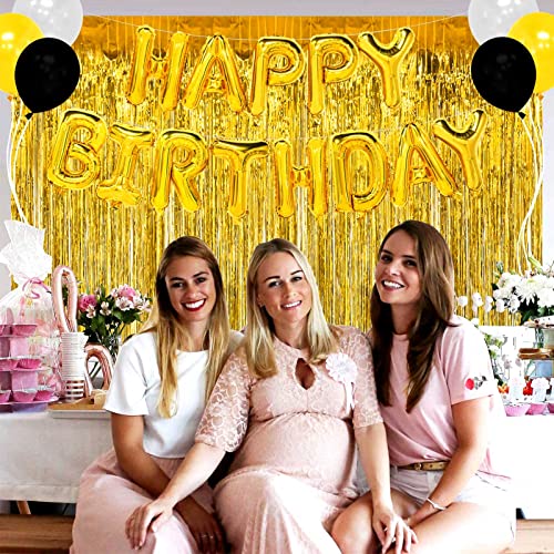 4 Pack Gold Foil Fringe Curtain Backdrop, 3.28Ft x 8.2Ft Metallic Tinsel Foil Fringe Streamer Curtains for Photo Booth Props Decor Party Supplies