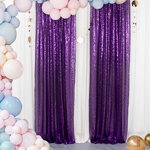 Sequin Curtains 2 Panels Purple 2FTx8FT Sequin Photo Backdrop Royal Purple Sequin Backdrop Curtain Pack of 2-1011E