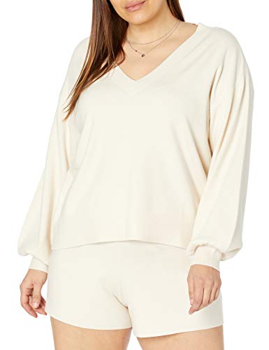 The Drop Women's Mia Bell Sleeve Deep V Neck Supersoft Sweater Whisper White , S