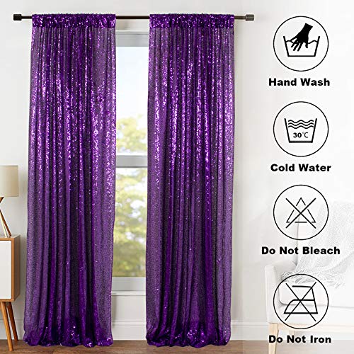 Sequin Curtains 2 Panels Purple 2FTx8FT Sequin Photo Backdrop Royal Purple Sequin Backdrop Curtain Pack of 2-1011E