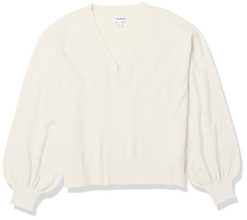 The Drop Women's Mia Bell Sleeve Deep V Neck Supersoft Sweater Whisper White , S