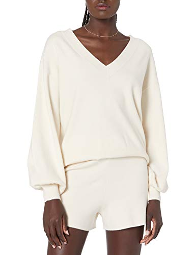 The Drop Women's Mia Bell Sleeve Deep V Neck Supersoft Sweater Whisper White , S