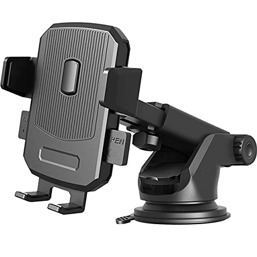 SALEX Universal Windshield Phone Mount. Telescopic Suction Cup Cell Phone Mount for Car Dashboard, Air Vent, Desk. Black Rotating Smartphone Bracket. Adjustable Car Cradle for Mobile Phone & GPS.