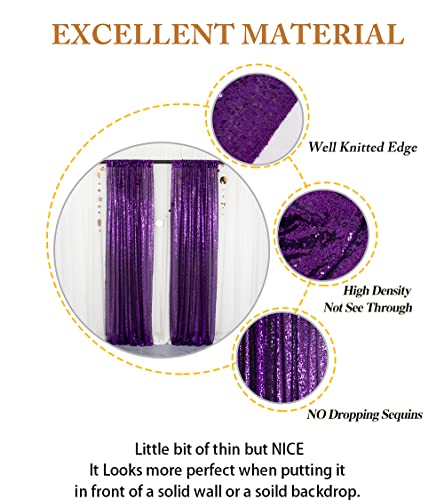 Sequin Curtains 2 Panels Purple 2FTx8FT Sequin Photo Backdrop Royal Purple Sequin Backdrop Curtain Pack of 2-1011E
