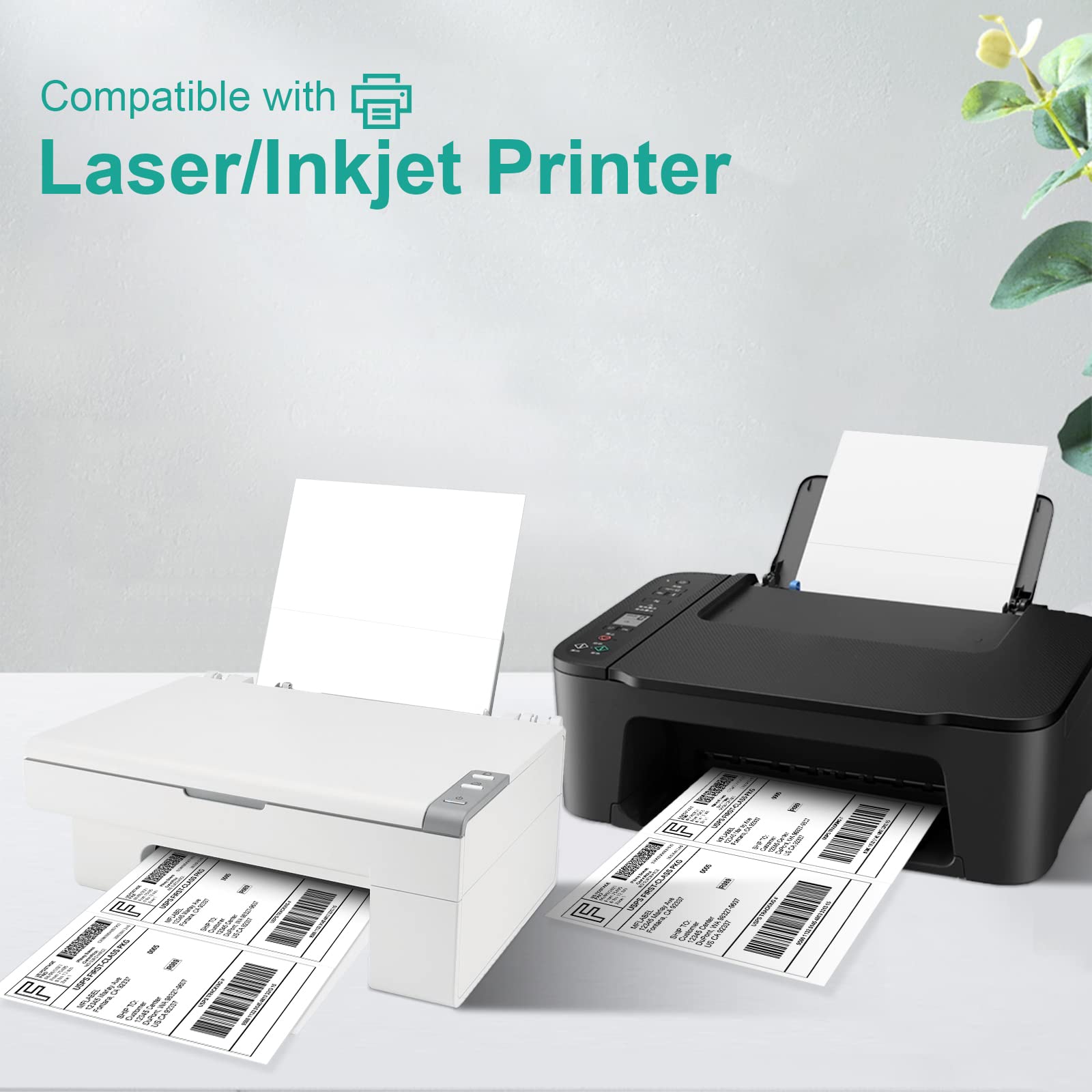 MFLABEL Half Sheet Self Adhesive Shipping Labels for Laser & Inkjet Printers, 200 Count