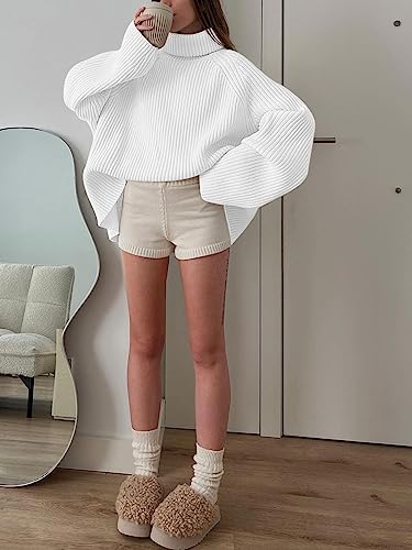 LILLUSORY Womens Turtleneck Oversized Chunkys Dress Long Tunic Pullover Chunky Plus Size Top Fall 2025 White Medium