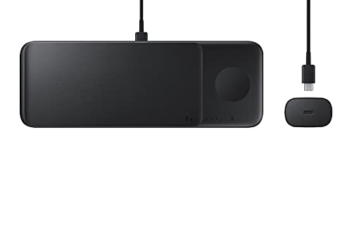 Samsung Electronics Wireless Charger Trio, Qi Compatible - Charge up to 3 Devices at Once for Galaxy Phones, Buds, Watches, and Apple iPhone Devices (Black)