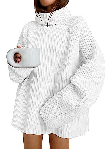 LILLUSORY Womens Turtleneck Oversized Chunkys Dress Long Tunic Pullover Chunky Plus Size Top Fall 2025 White Medium