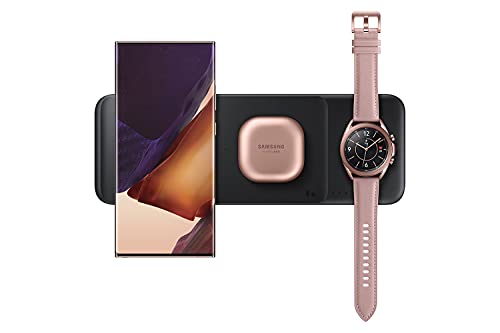 Samsung Electronics Wireless Charger Trio, Qi Compatible - Charge up to 3 Devices at Once for Galaxy Phones, Buds, Watches, and Apple iPhone Devices (Black)