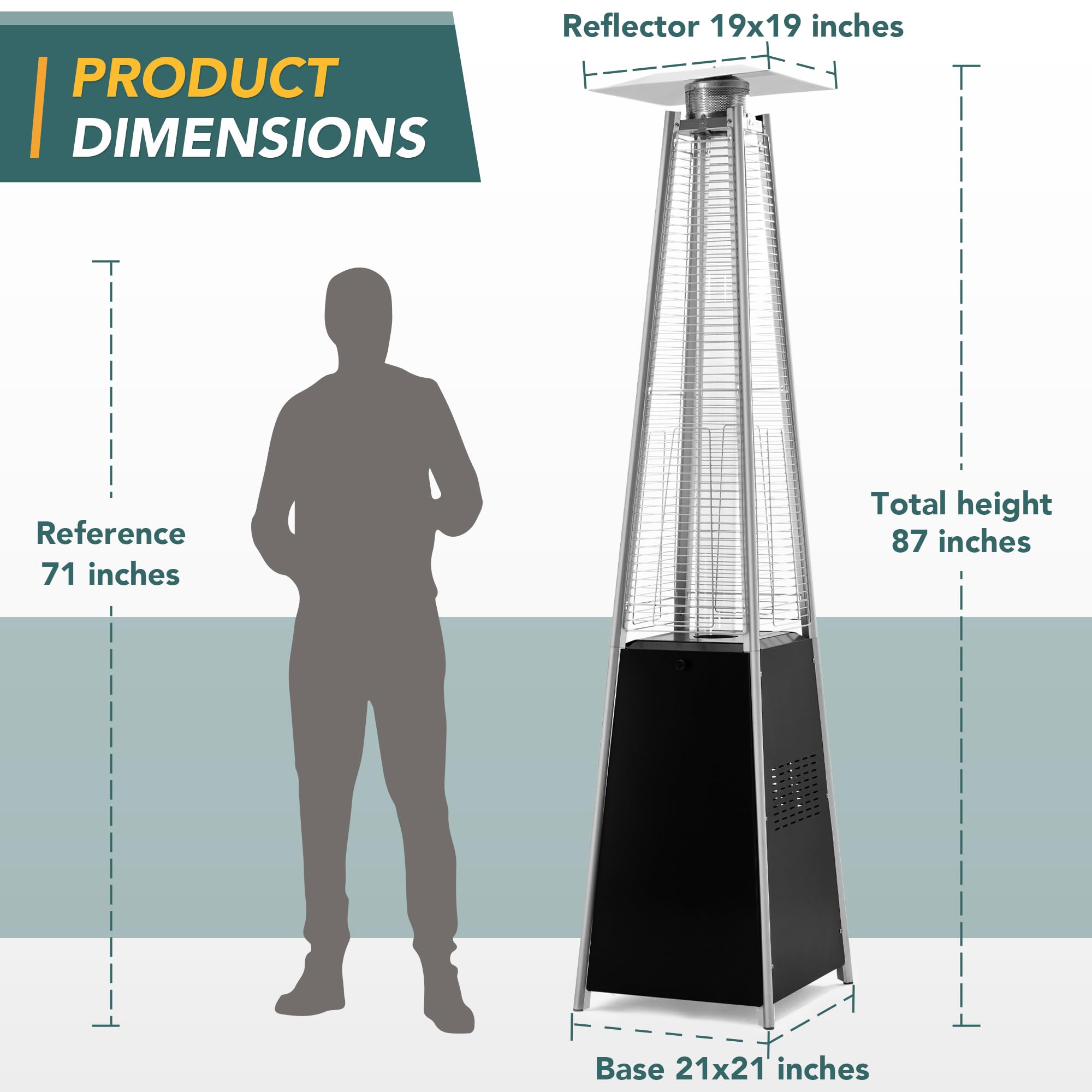 Pamapic Patio Heater with Cover, 42,000 BTU Pyramid Flame Outdoor Heater Quartz Glass Tube Propane Heater