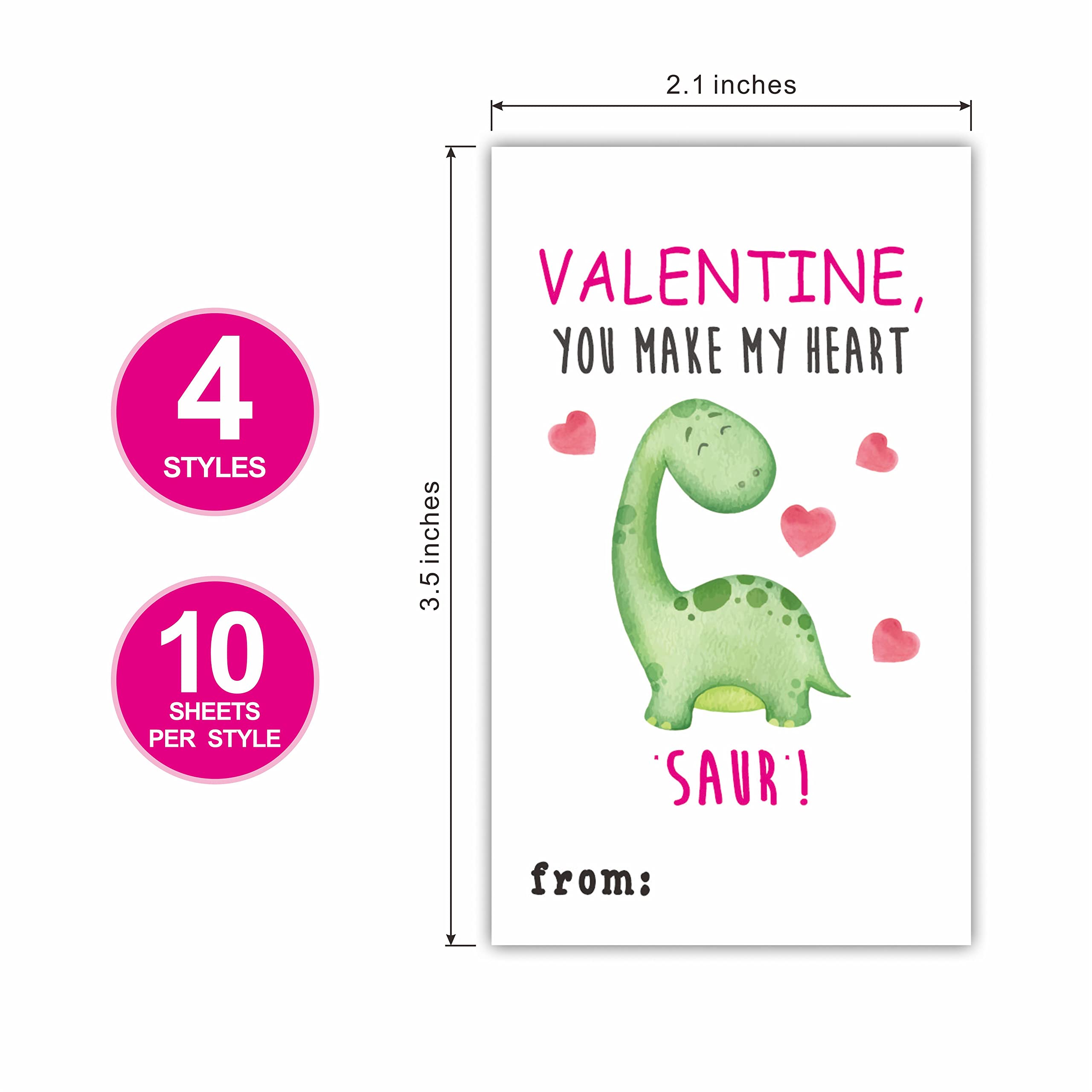 2.1" x 3.5" Valentine's Day Gift Wrap Self Adhesive Stickers | Dinosaur Theme Happy Valentine's Day Gift Wrapping Decorations and Supplies for Kids | 40 Gift Stickers-BGJ-002