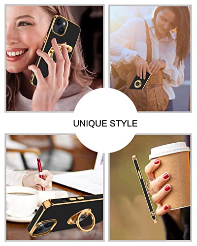 BENTOBEN iPhone 14 Case with 360° Ring Holder, Shockproof Slim Kickstand Magnetic Support Car Mount Women Men Non-Slip Protective Phone Case for iPhone 14 6.1", Black/Gold