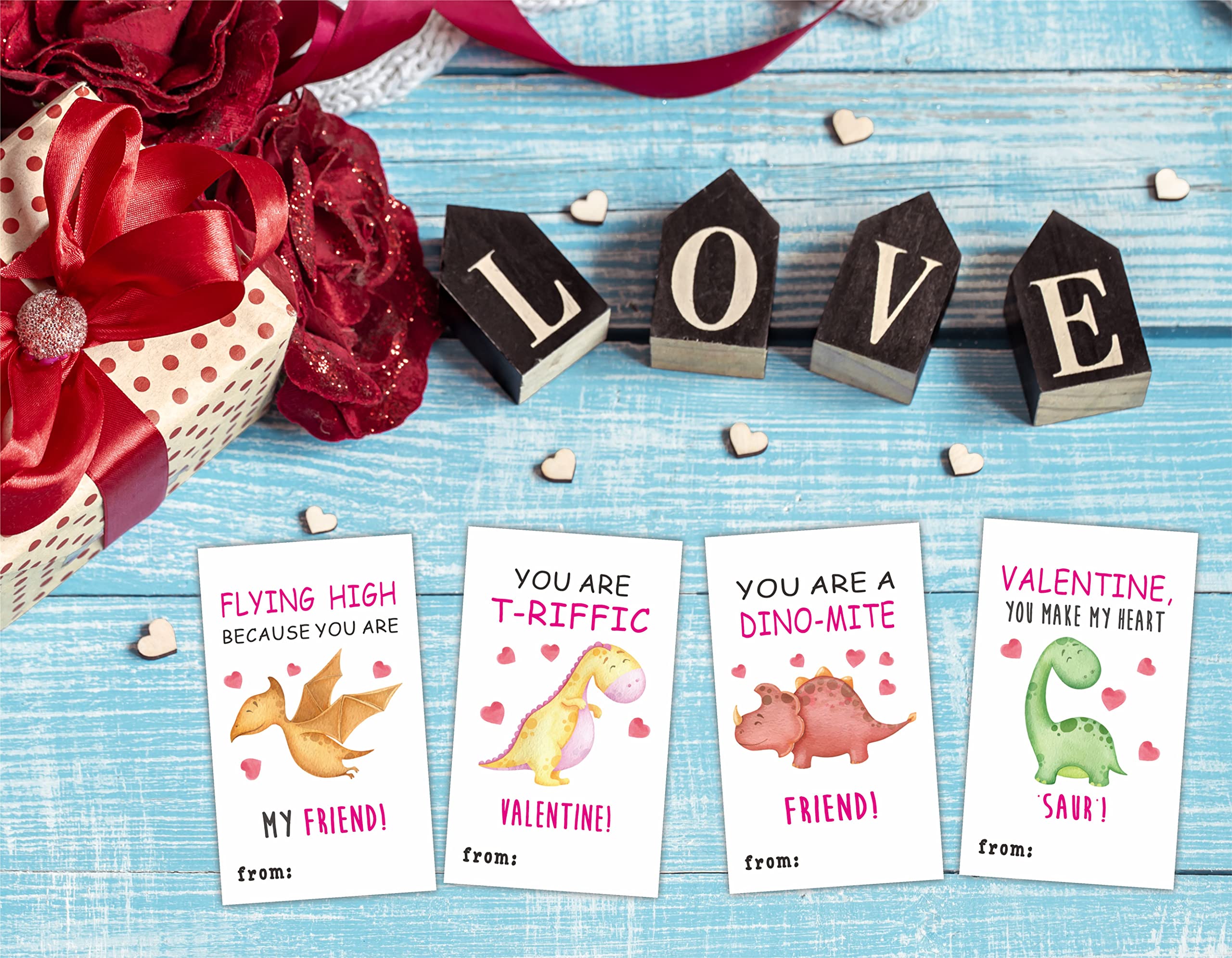 2.1" x 3.5" Valentine's Day Gift Wrap Self Adhesive Stickers | Dinosaur Theme Happy Valentine's Day Gift Wrapping Decorations and Supplies for Kids | 40 Gift Stickers-BGJ-002