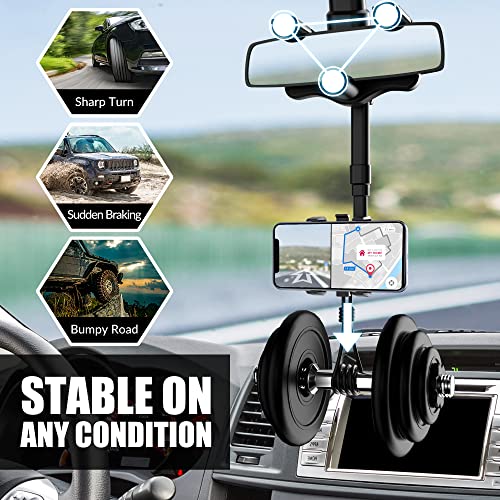 SXhyf Rear View Mirror Phone Holder, 2023 Rotatable and Retractable Car Phone Holder, Universal Car Phone Holder Mount, Cell Phone Holder Car Fit for iPhone 11 12 13 14 Pro Max Samsung All Phone