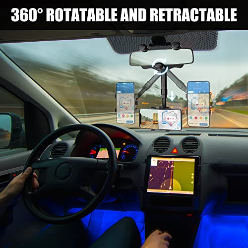 SXhyf Rear View Mirror Phone Holder, 2023 Rotatable and Retractable Car Phone Holder, Universal Car Phone Holder Mount, Cell Phone Holder Car Fit for iPhone 11 12 13 14 Pro Max Samsung All Phone