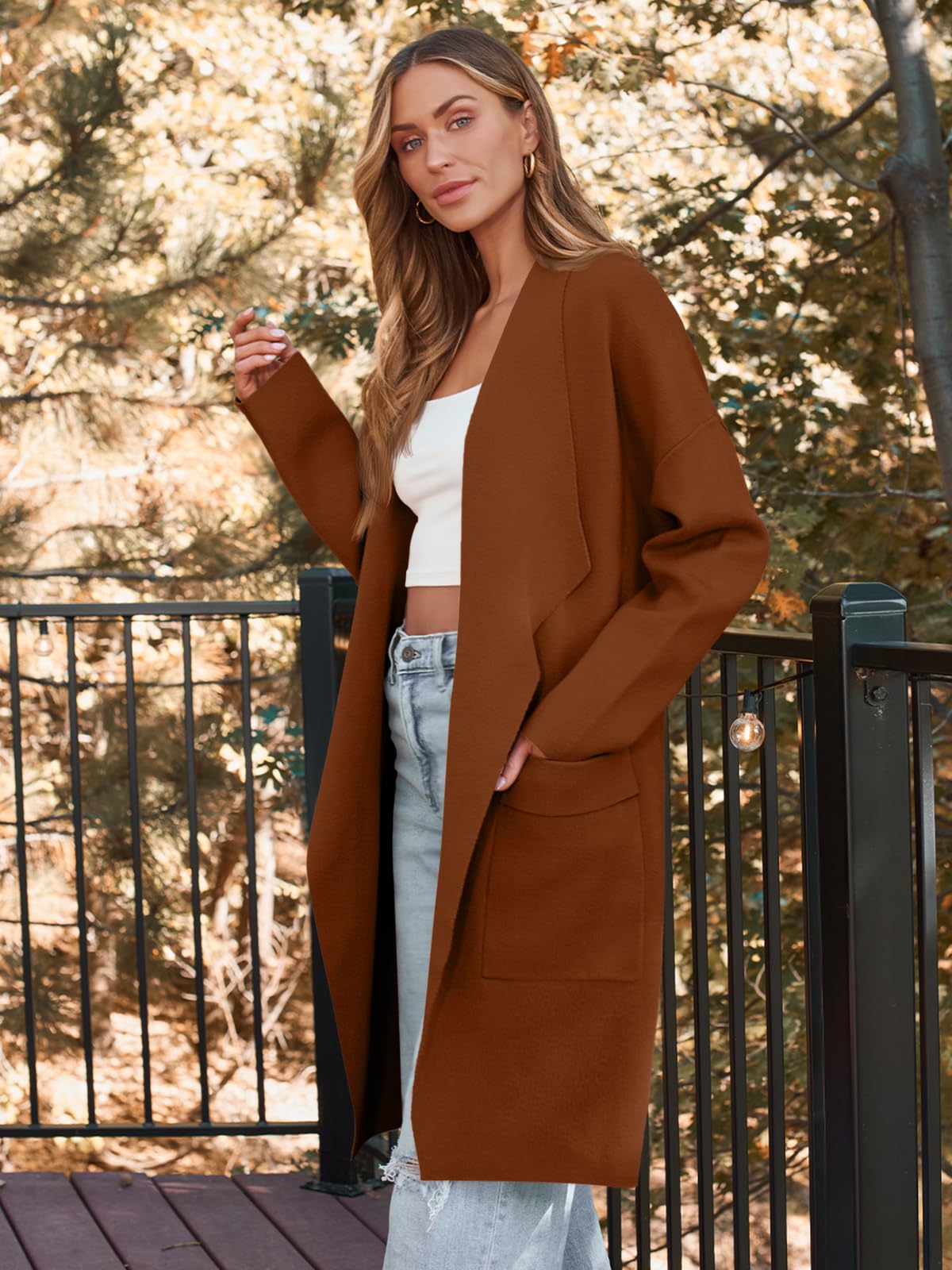 LILLUSORY Women's Oversized Dressy Cardigans 2025 Long Knit Coatigans Lightweight Winter Coat Fall Sweater Jacket Caramel
